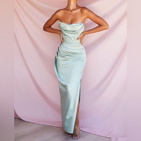House of CB | Dresses | House Of Cb Adrienne Sage Satin Strapless Gown ...